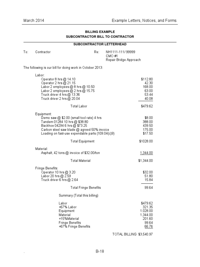 March 2014 Example Letters, Notices, and Forms: Billing Example ...