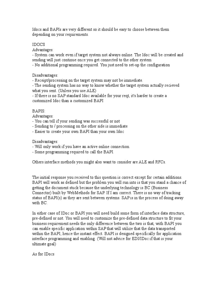 Idoc Vs Bapi | Download Free PDF | Electronic Data Interchange | Interface (Computing)