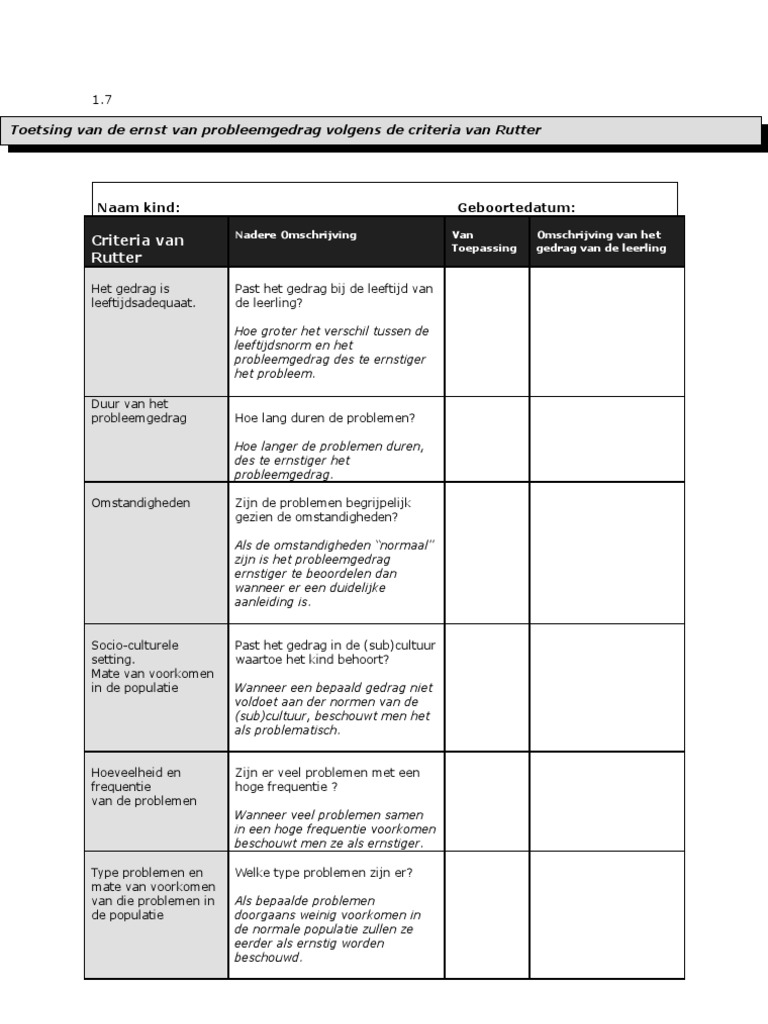 Criteria Van Rutter | PDF