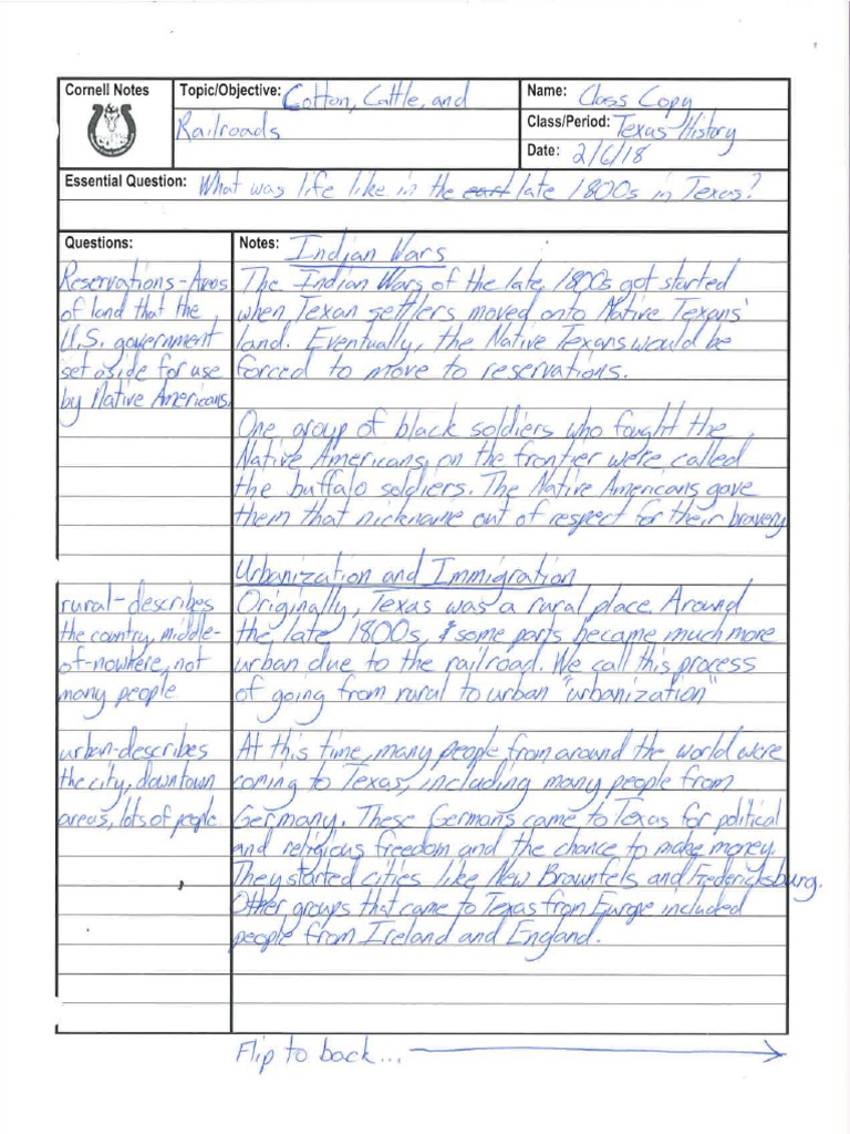 Cotton, Cattle, and Railroads Flipbook Notes | PDF
