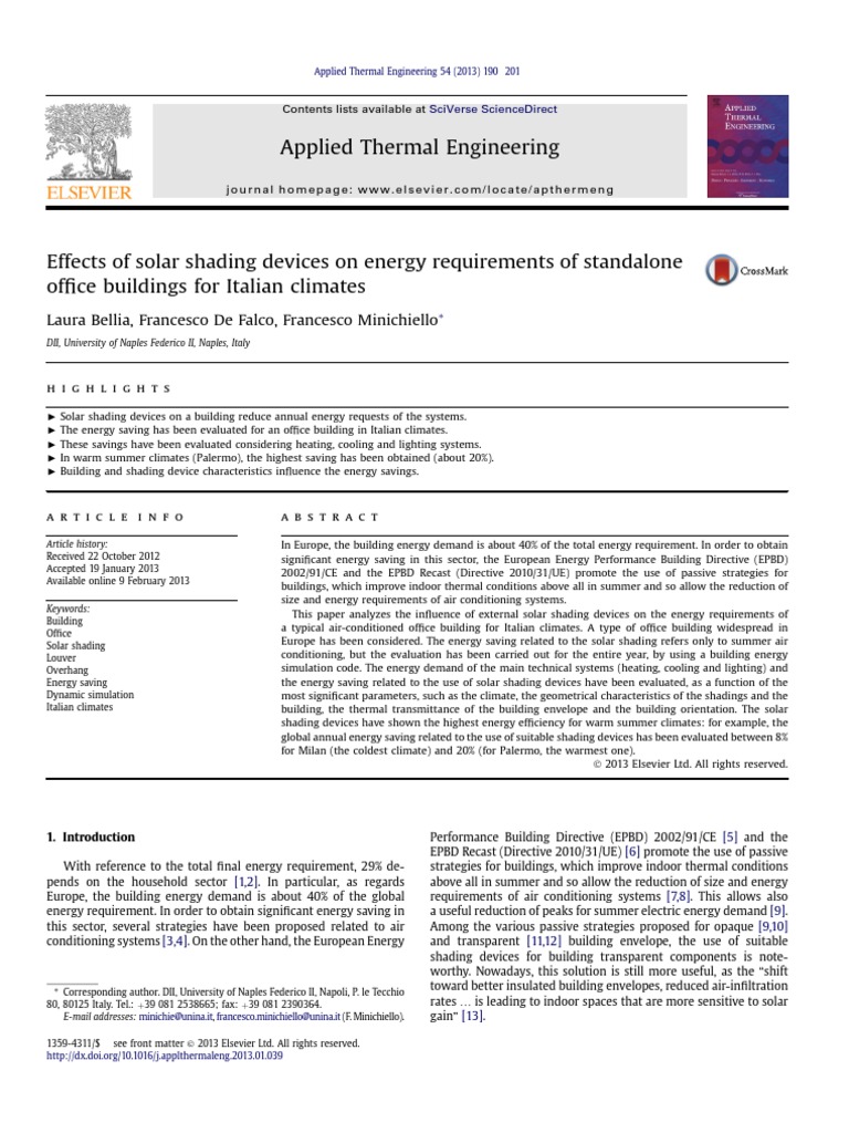Applied Thermal Engineering: Laura Bellia, Francesco de Falco ...