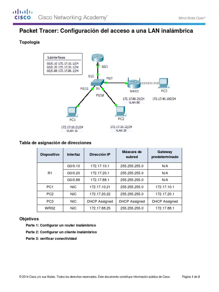 4.4.2.2 Packet Tracer - Configuring Wireless LAN Access Instructions PDF | PDF | Dirección IP ...
