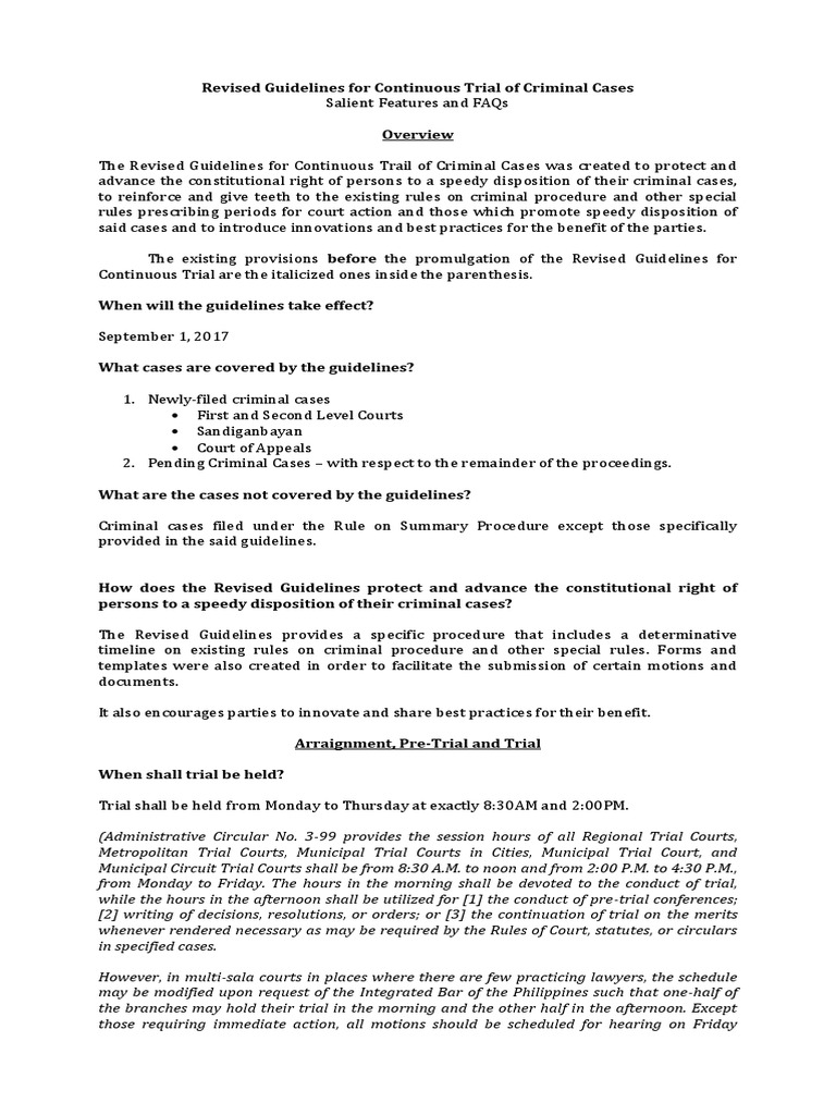Revised Guidelines For Continuous Trial of Criminal Cases | Download ...