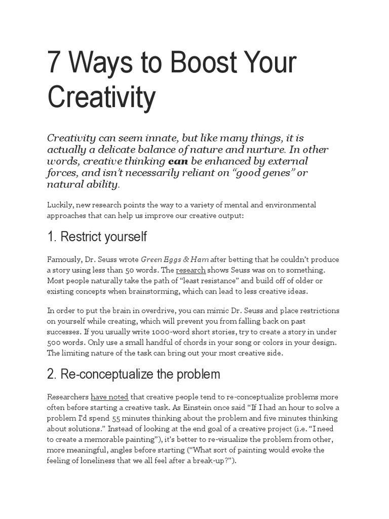 7 Ways To Boost Your Creativity | PDF | Creativity | Mood (Psychology)