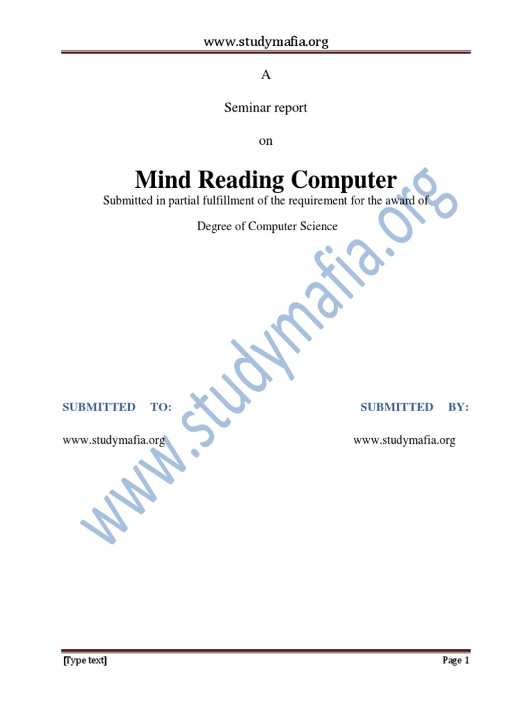 Mind Reading Computer Seminar Report | PDF | Functional Magnetic Resonance Imaging | Mind