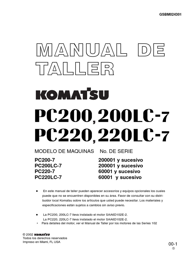 Manual de Taller PC200 - 220-7 PDF | PDF | Bomba | Engranaje