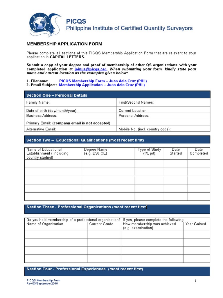 PICQS Membership Form Rev 03 | PDF | Competence (Human Resources ...