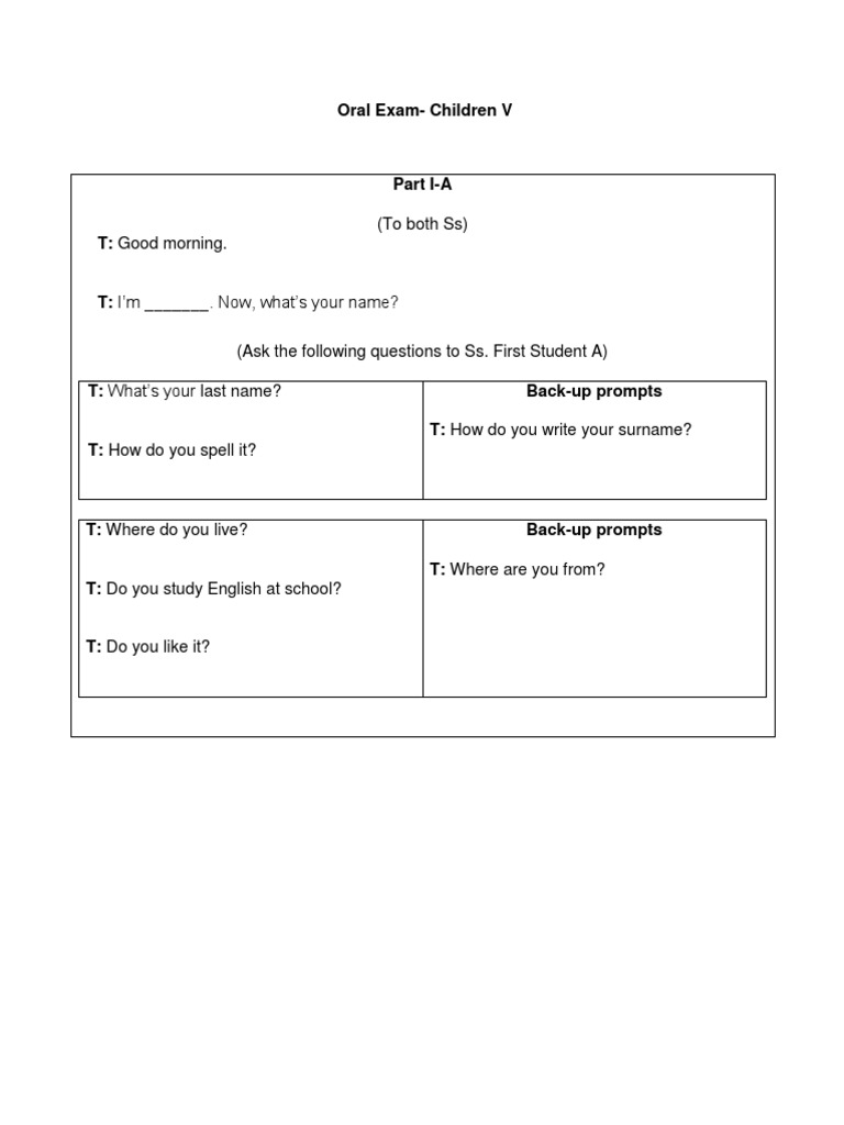 Format Exam ChildrenV | PDF | Foods