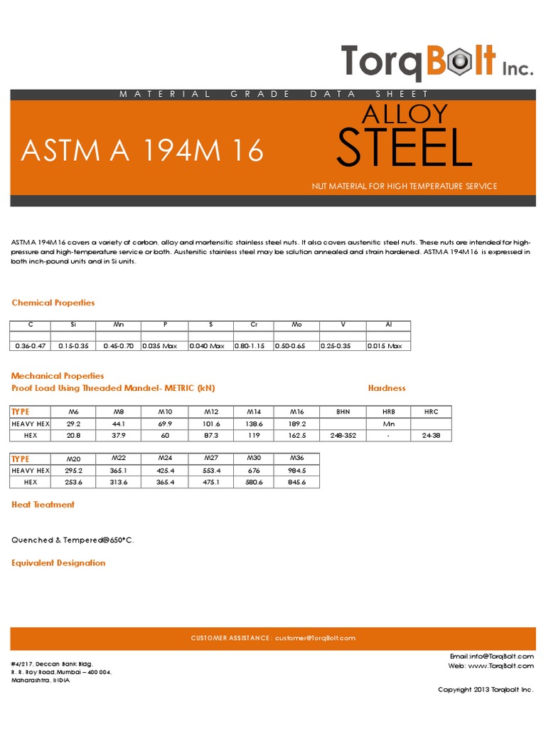 Astm A194 Grade 16 Heavy Hex Nuts | PDF | Steel | Heat Treating