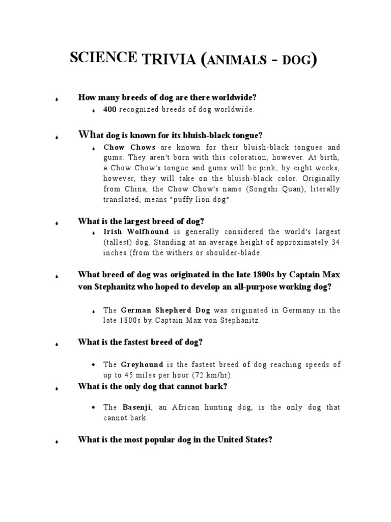 Science Trivia: Animals DOG | PDF | Dogs | Breeds