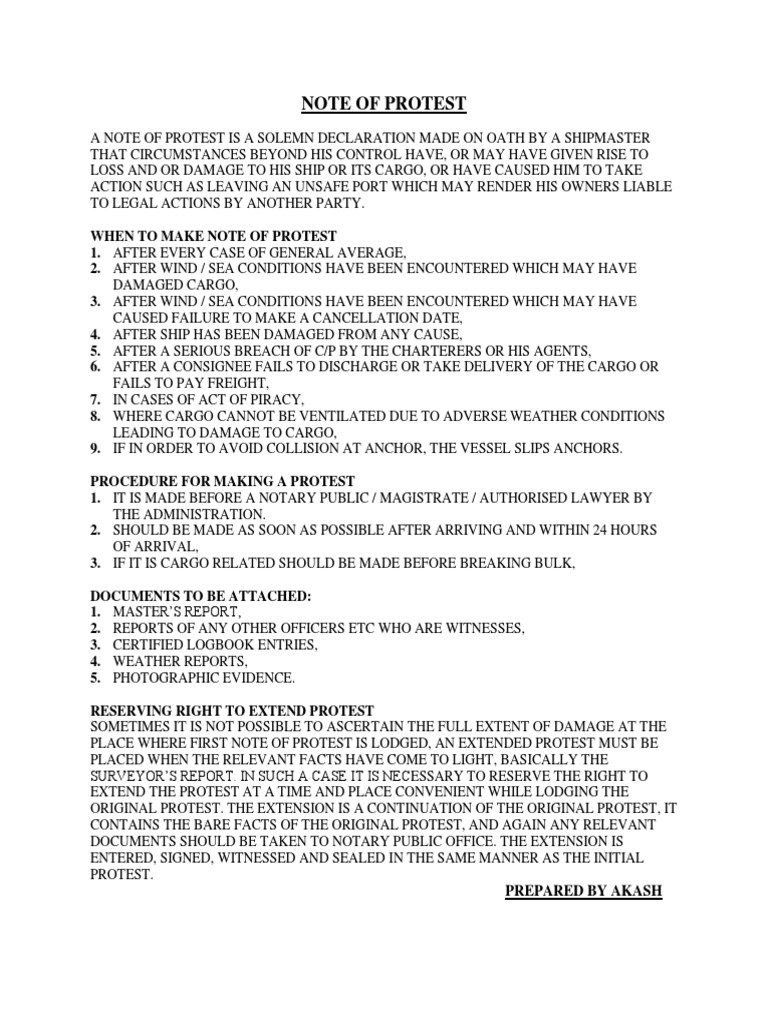 Note of Protest | PDF