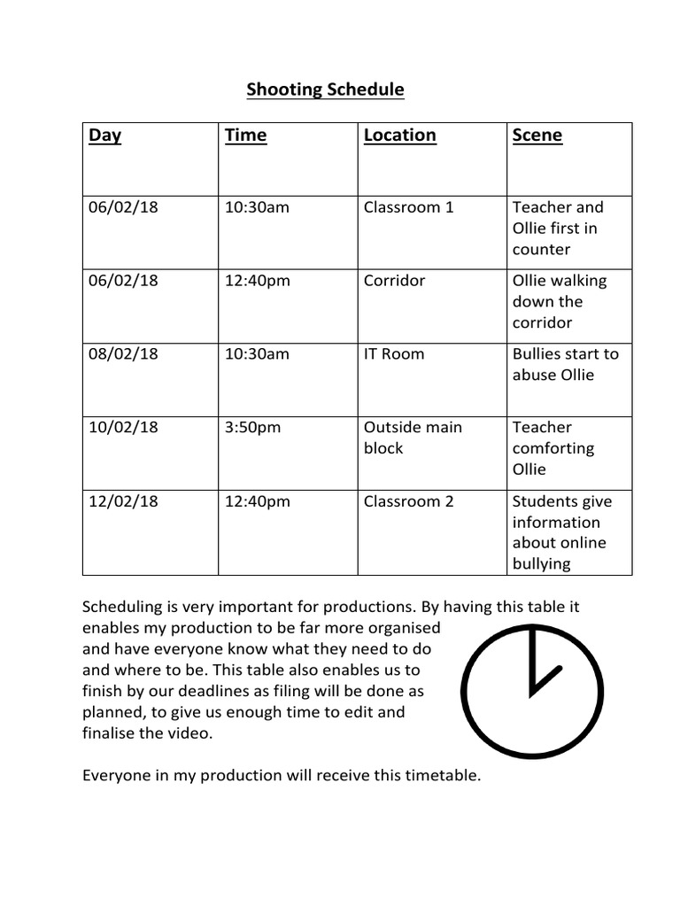 Shooting Schedule Day Time Location Scene | PDF
