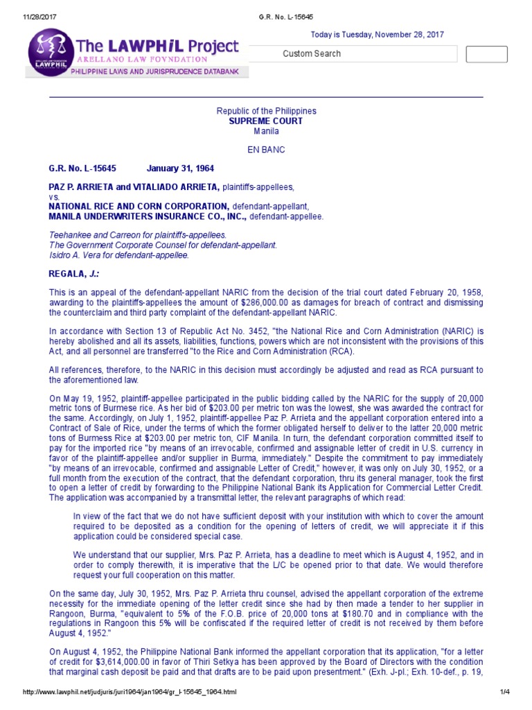 Arrieta Vs Naric | PDF | Letter Of Credit | United States Dollar