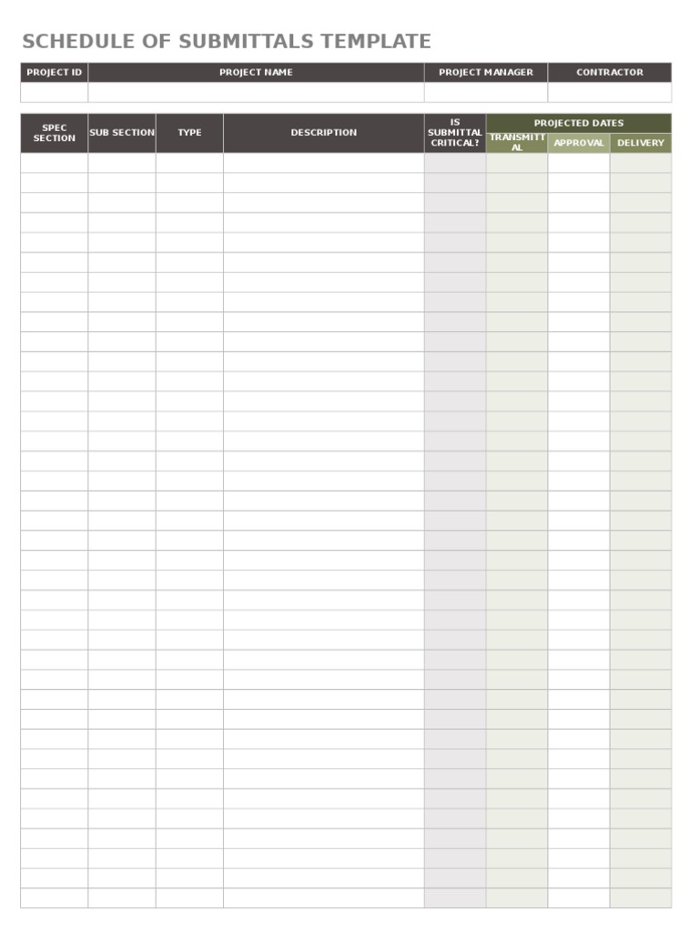 A Schedule of Submittals Template: Organizing Project Documentation ...