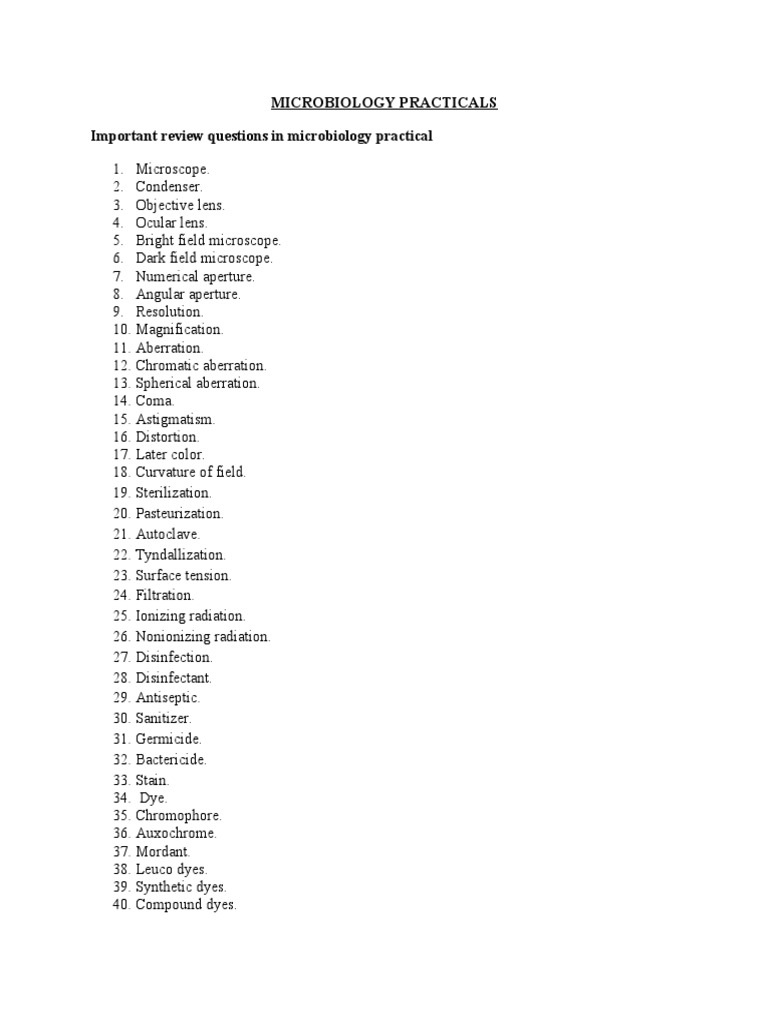 Microbiology Practicals Important Review Questions in Microbiology ...