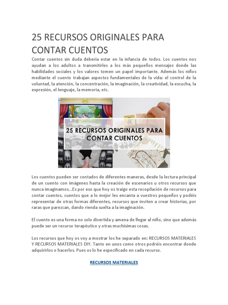 25 Recursos Originales para Contar Cuentos | PDF | Artes (general) | Ocio