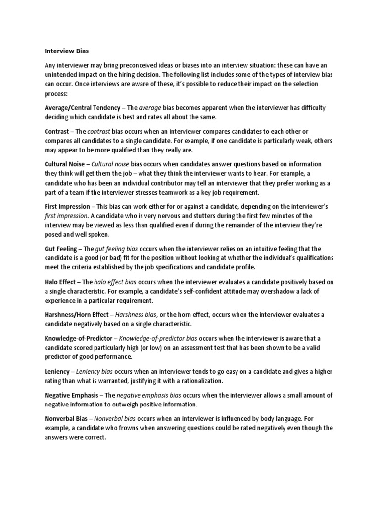 Common Types of Interview Bias and How to Reduce Their Impact on Hiring ...