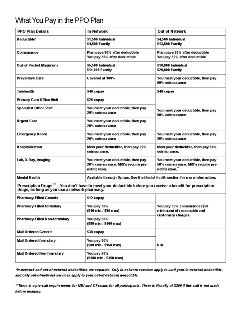 What You Pay in The PPO Plan | Download Free PDF | Generic Drug ...