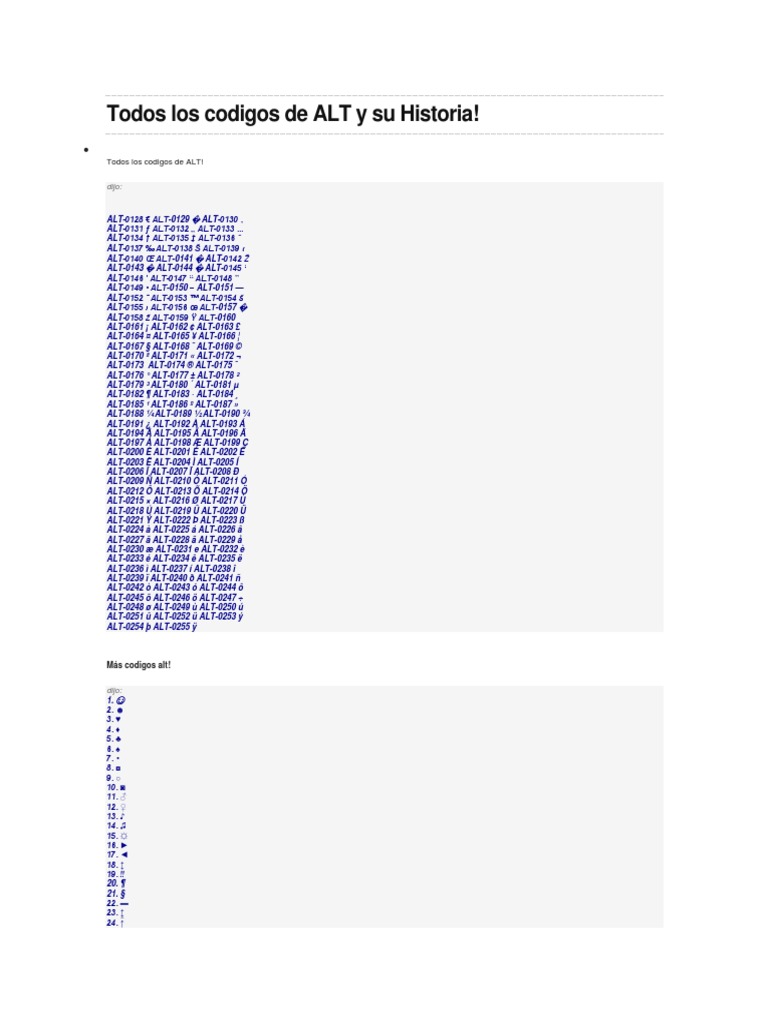 Todos Los Codigos de ALT y Su Historia | PDF | Ascii | Codificación de ...