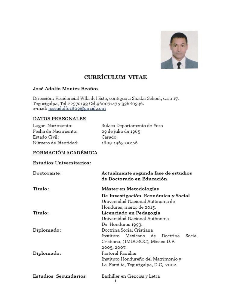 Curriculum Vitae de Adolfo 2016 | PDF | Honduras | México