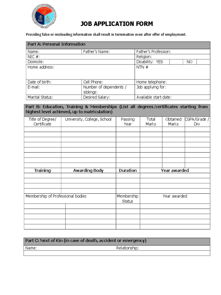 Job Application Form | PDF | Employment | Business