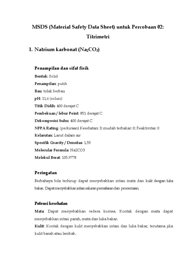 MSDS Modul 02 Titrasi | PDF | Memasak, Makanan, & Anggur