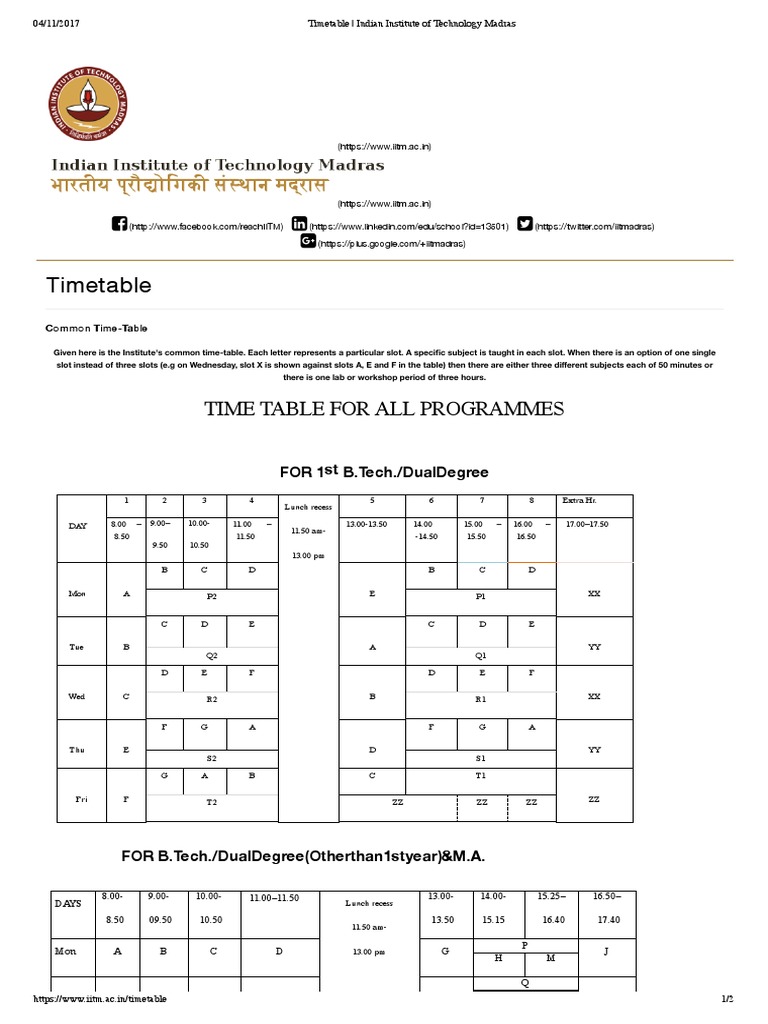 Iitm Timetable | PDF | Vocational Education | Academic Degree