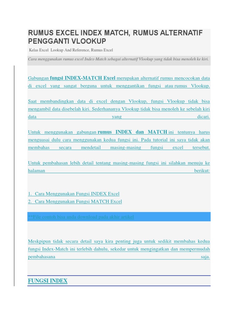 Rumus Excel Index Match | PDF