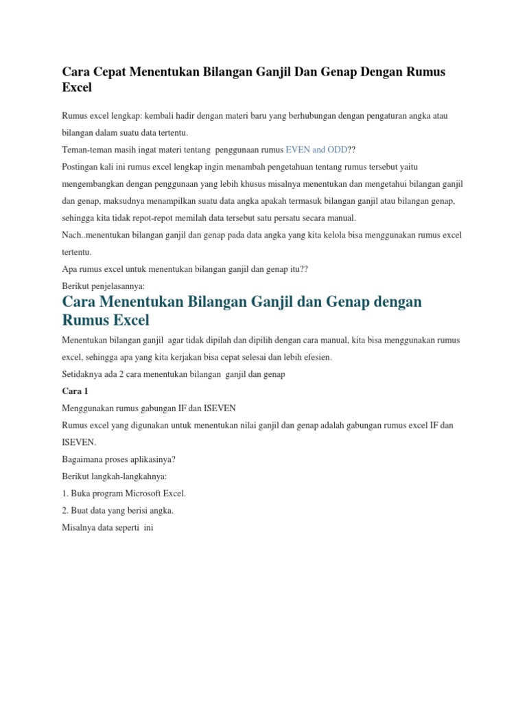 Cara Cepat Menentukan Bilangan Ganjil Dan Genap Dengan Rumus Excel | PDF
