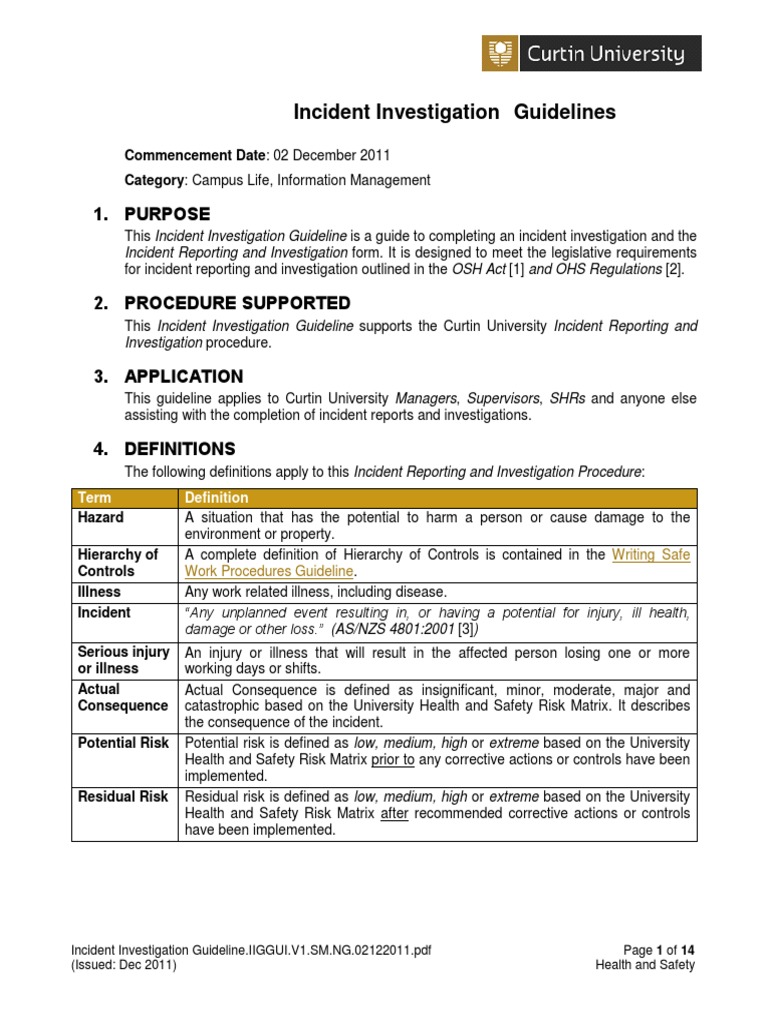 Curtin University Incident Investigation Guide | PDF | Risk ...