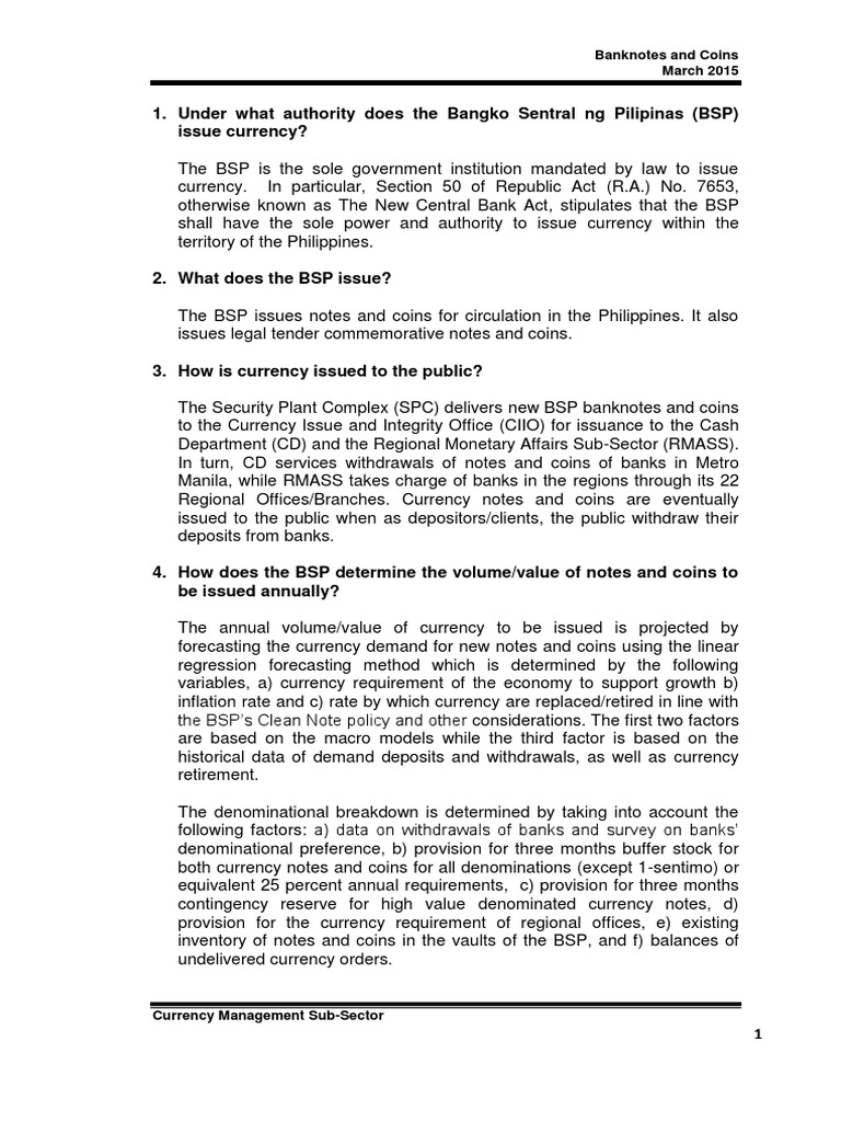 Banknotes and Coins March 2015 | PDF | Legal Tender | Banknote