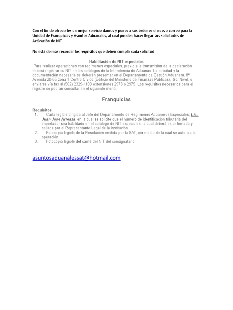 Requisitos para Solicitud de Francquicia Habilitacion de NIT | PDF | Finanzas y dinero