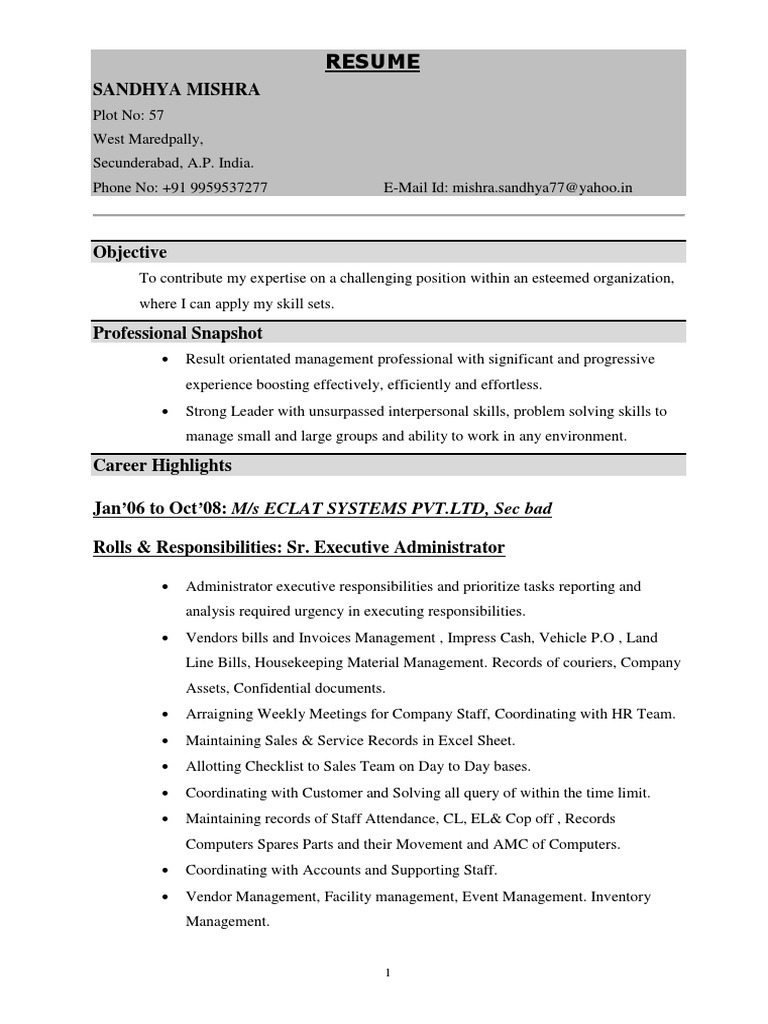 Sandhya Mishra: Resume | PDF | Recruitment | Invoice