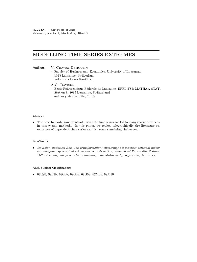 Modelling Time Series Extremes: Authors: V. Chavez-Demoulin | PDF ...