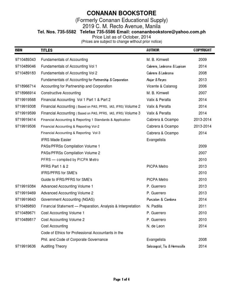 Conanan Bookstore Price List PDF | PDF | Taxes | Accounting