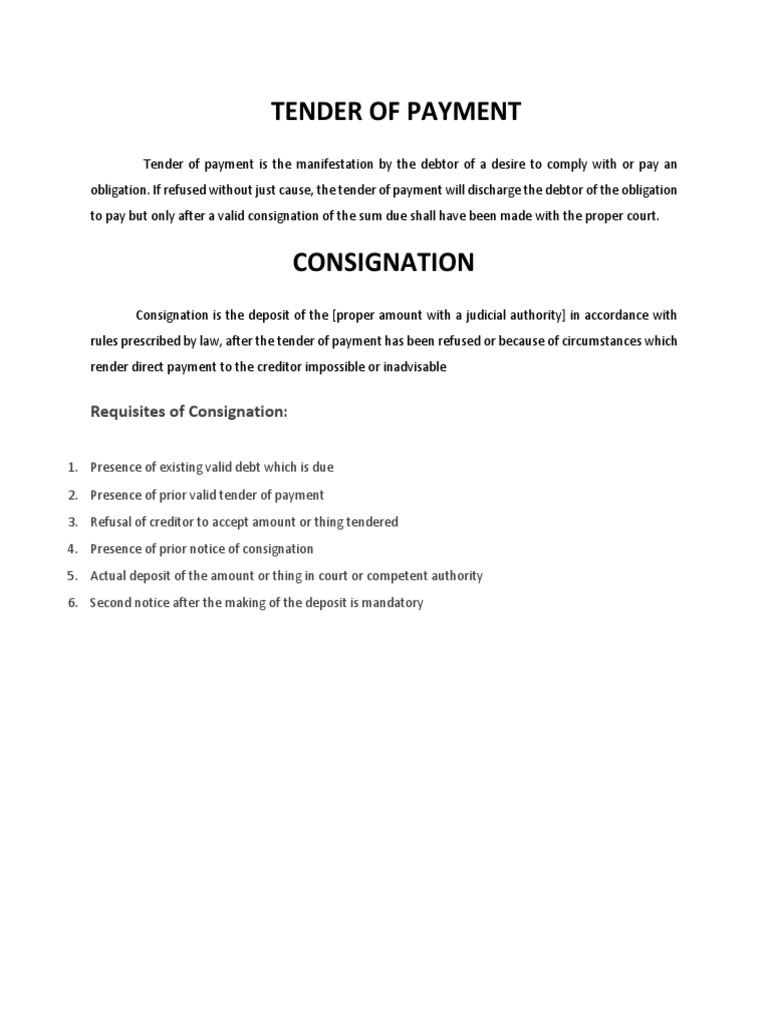 Tender and Consignation. | PDF