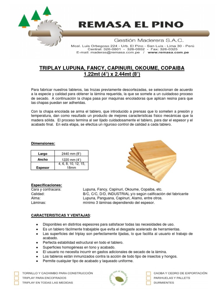 Especificaciones Tecnicas Triplay G | PDF | Madera | Science