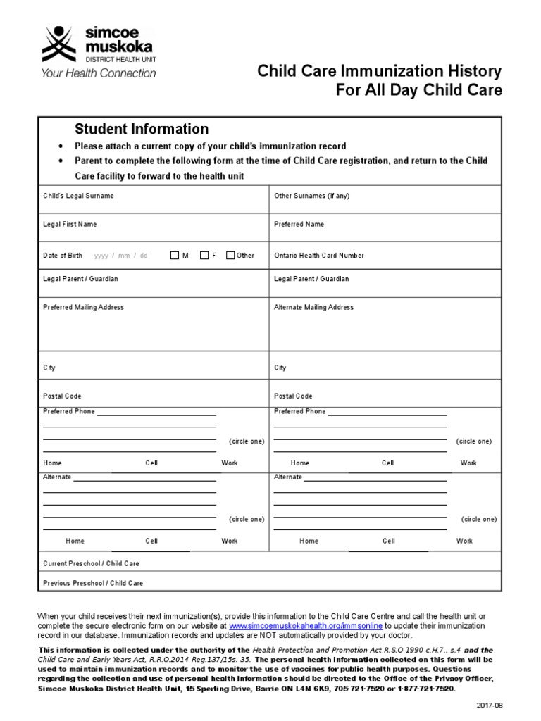 Child Care Immunization Form | PDF | Wellness | Medical