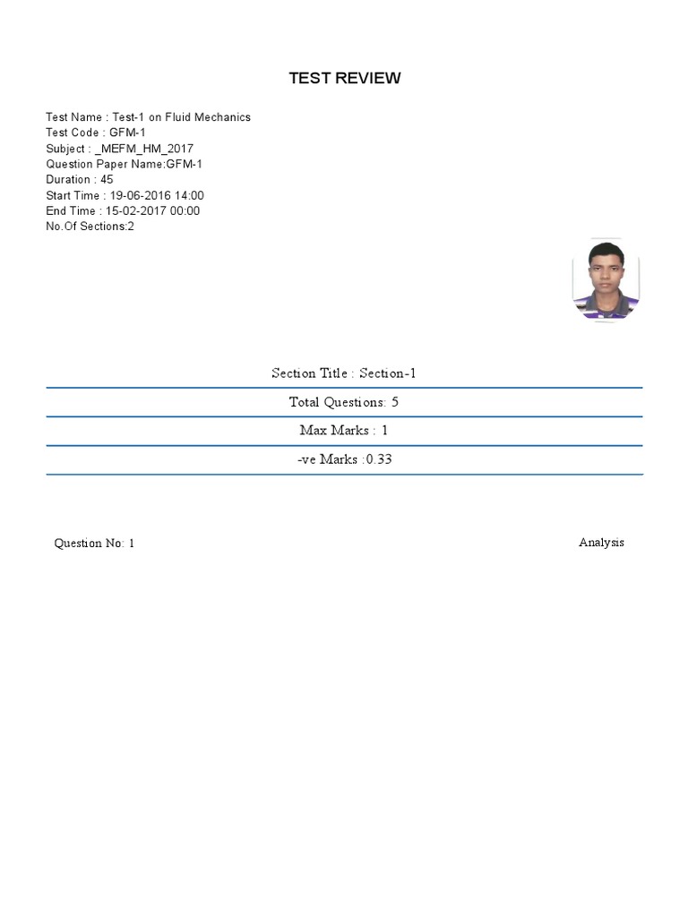 Test Review: Section Title: Section 1 Total Questions: 5 Max Marks: 1 ...
