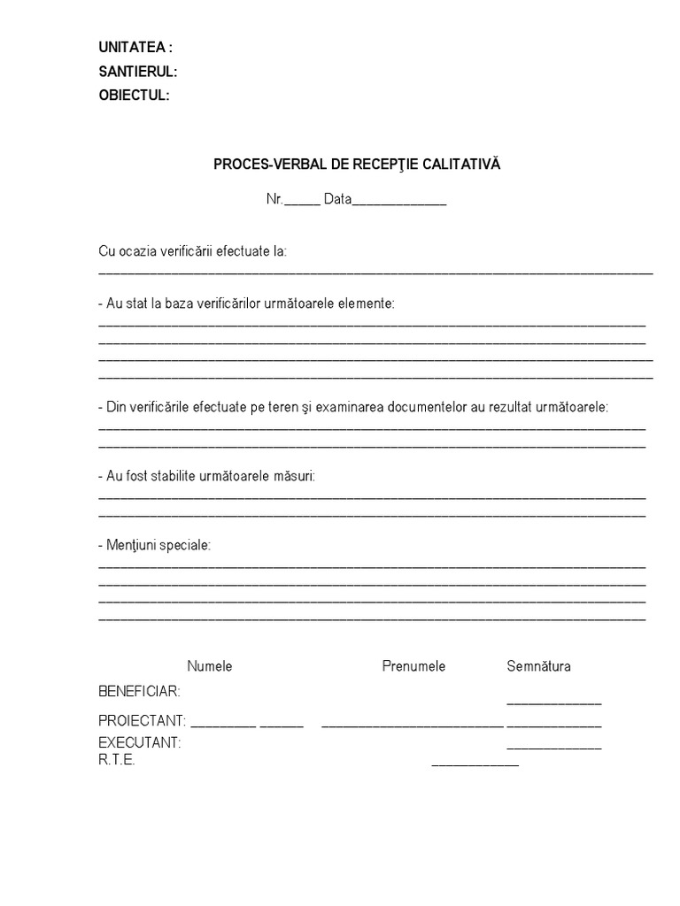 Proces Verbal de Receptie Calitativa. 2 | PDF