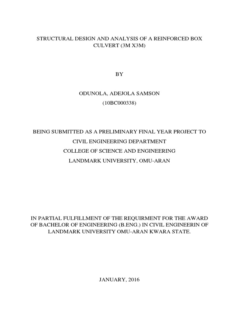 Structural Design Of A Reinforced Box Culvert Pdf Pdf Flood Stream