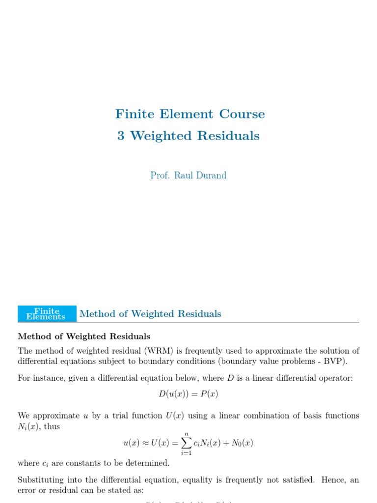 FEM - 3 Weighted Residuals | PDF | Finite Element Method | Errors And ...