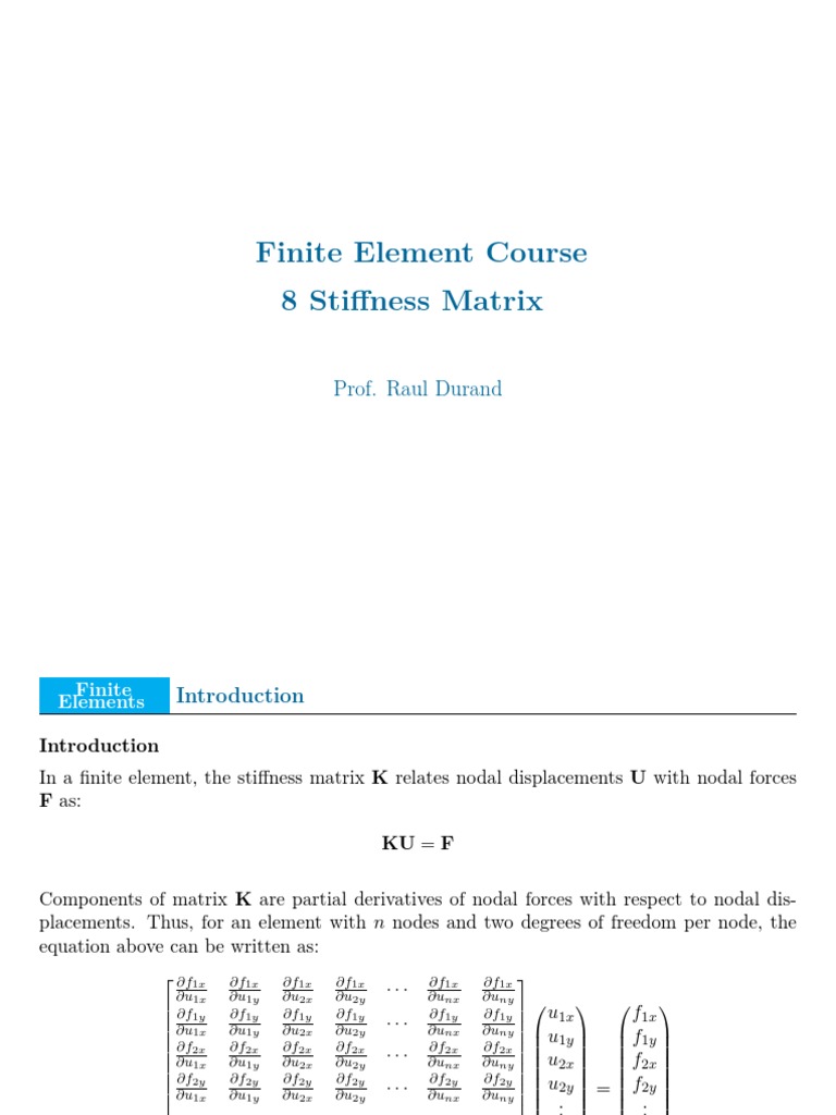 FEM - 8 Stiffness Matrix | Download Free PDF | Matrix (Mathematics ...