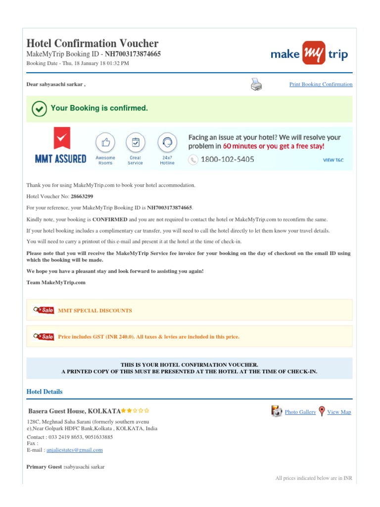 Hotel Confirmation Voucher: Your Booking Is Confirmed | PDF | Hotel | Fee