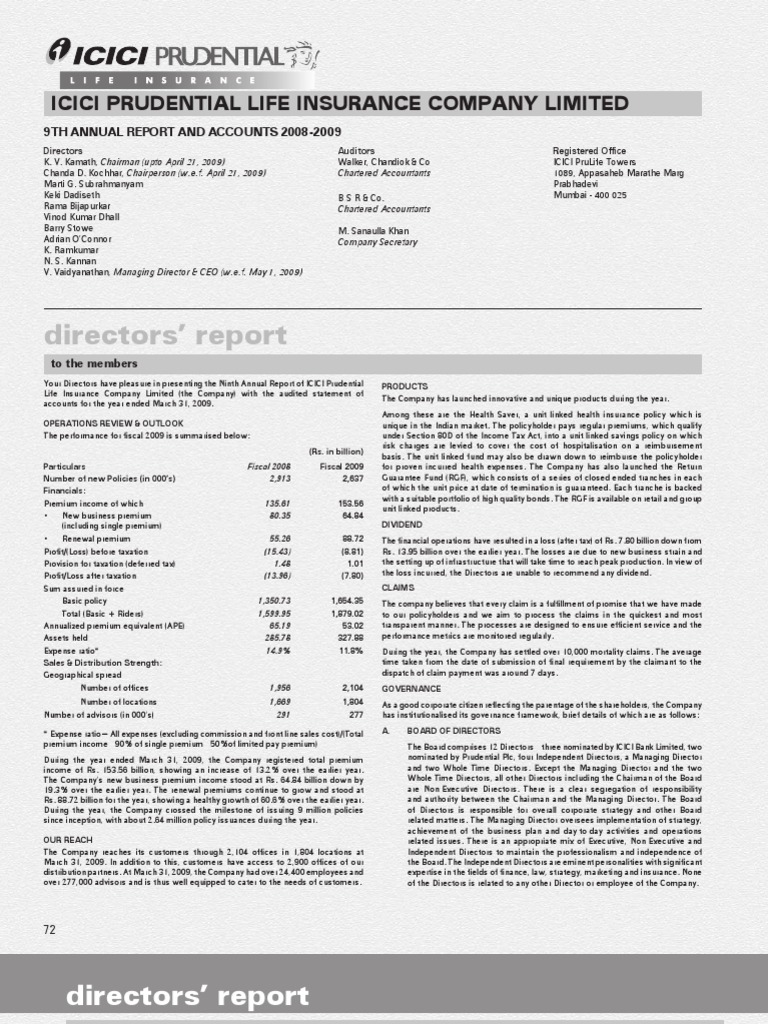 ICICI Prudential Life Insurance AR09 | PDF | Board Of Directors | Risk ...