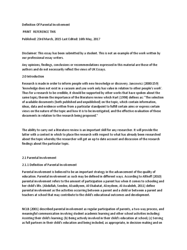 Definition of Parental Involvement | PDF | Learning Disability ...