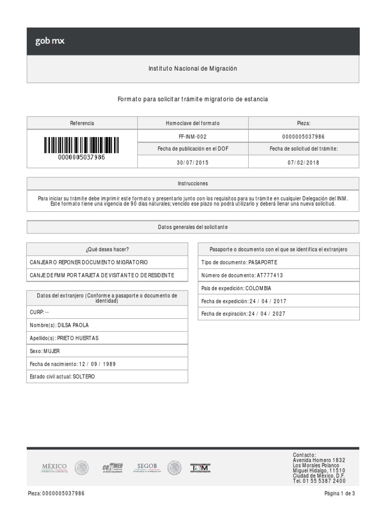 Solicitud de canje de Forma Migratoria Múltiple por Tarjeta de ...