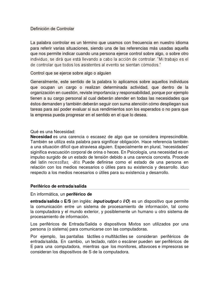 Definición de Controlar | PDF | Periférico | De entrada y salida