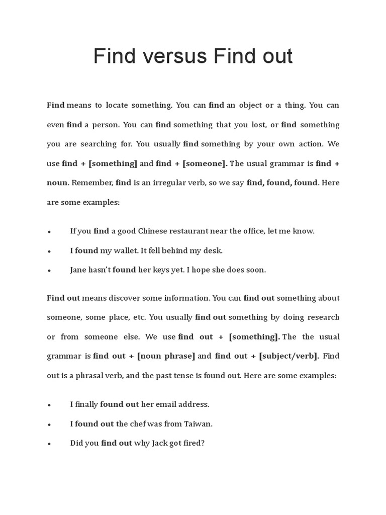 Find Vs Find Out 7218 | PDF | Language Arts & Discipline | Self-Improvement