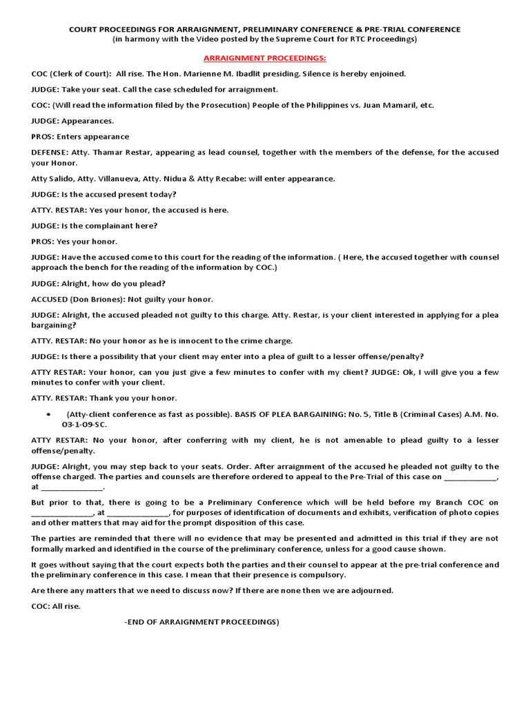 Script | PDF | Plea | Arraignment